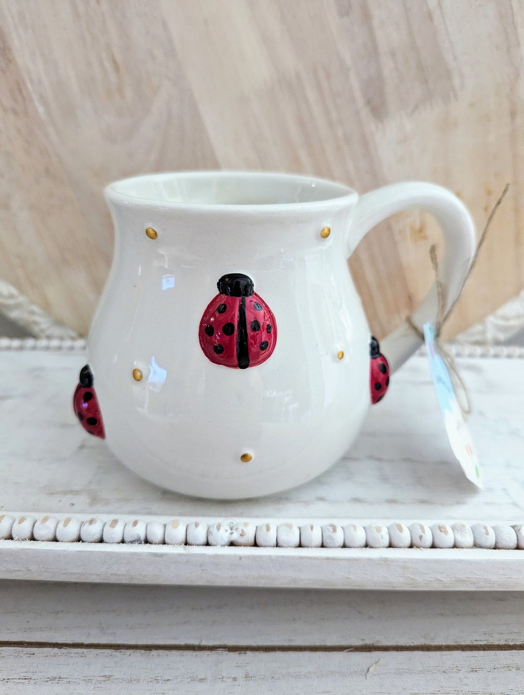 Sculpted Ladybug Coffee Mug , Embossed Gold Dots Ladybug Cup , 19.74 Oz ...
