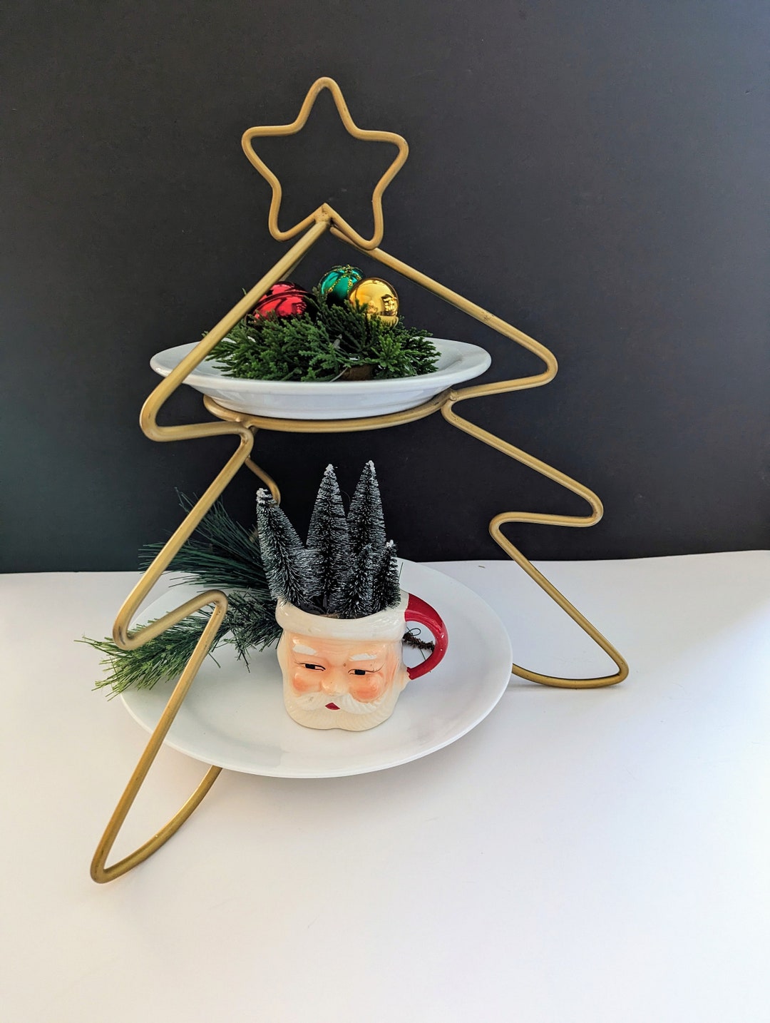 Gold Metal Christmas Tree 2 Tier Plate Holder , Gold Iron Christmas ...