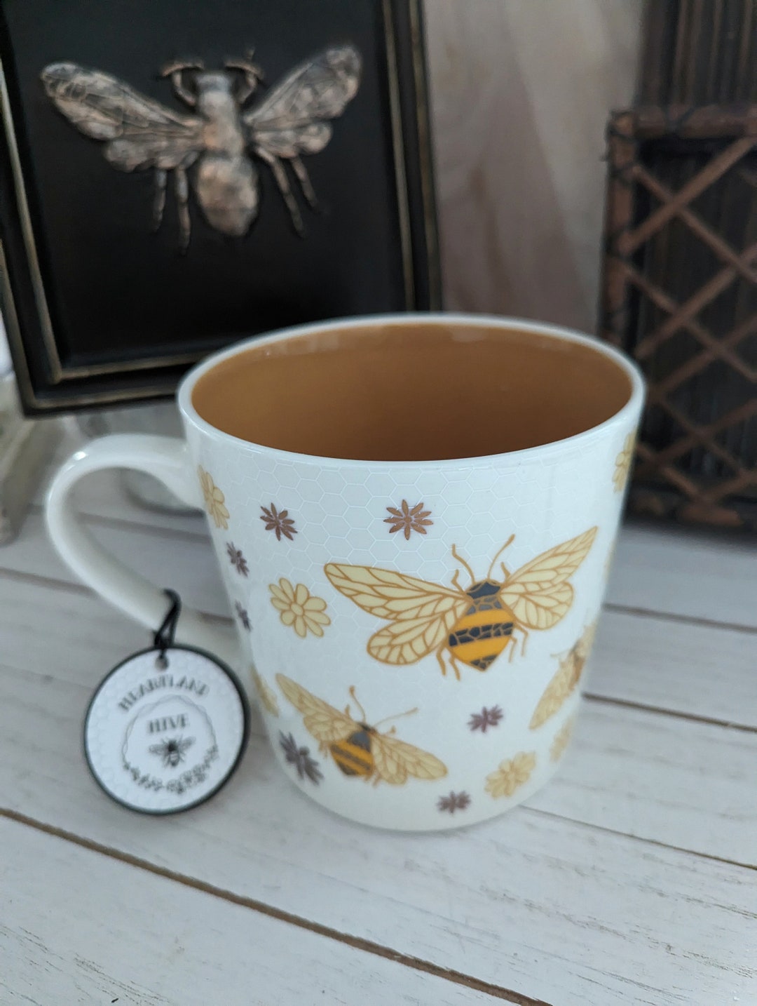 Bee Coffee Mug, Bumblebee Tea Cup , Large 22 Ounce Queen Bee Mug , Honeycomb Bee Mug by ...