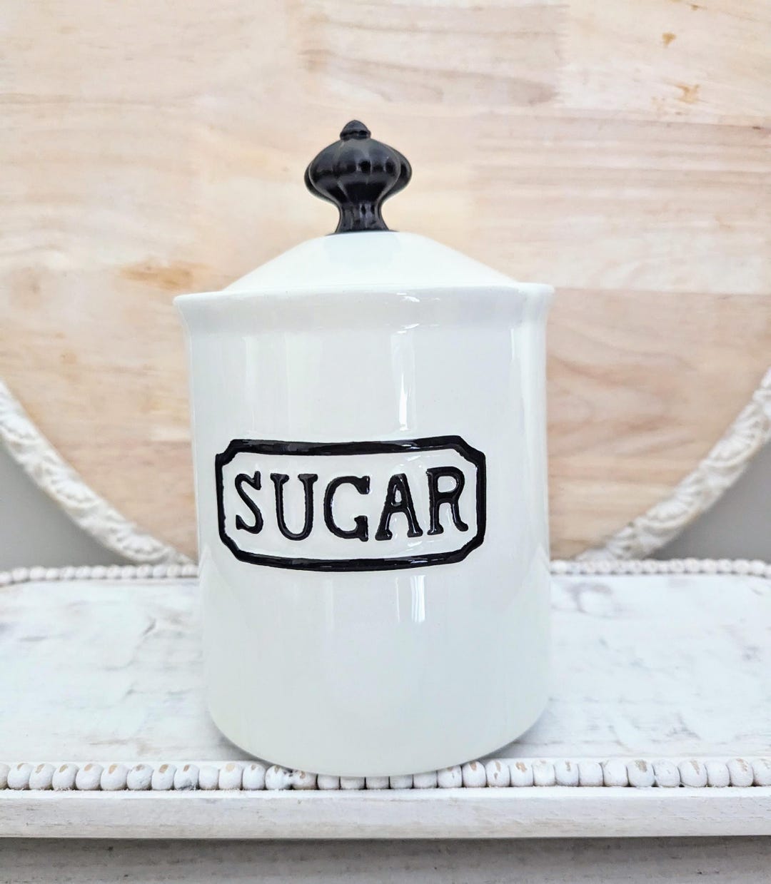 Sugar Canister Crown Knob , THL Sugar Storage , 7.5 " Tall Ceramic ...