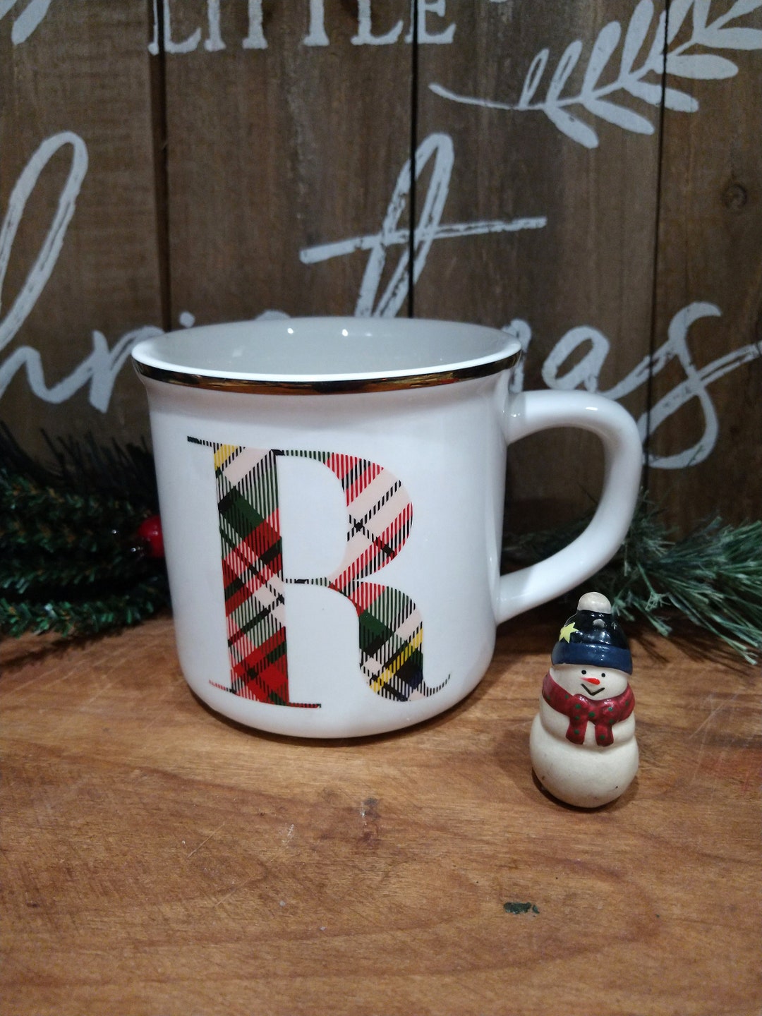 Pottery Barn Letter R Mug Monogram R Tartan Mug Christmas - Etsy