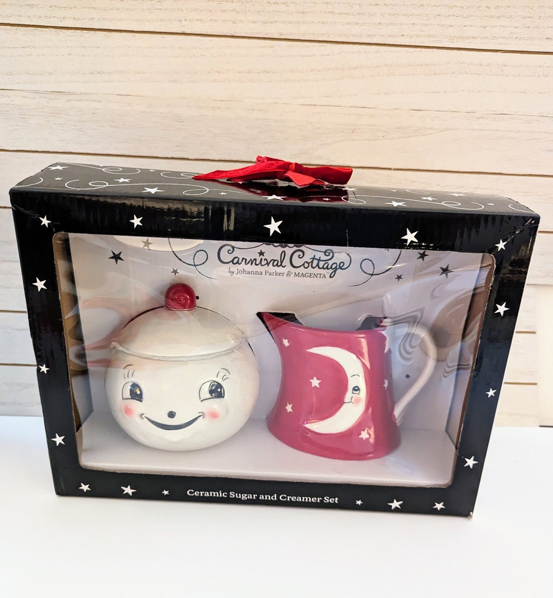 Johanna Parker Luna Creamer and Sugar Bowl W/ Lid , Magenta Folk Art ...