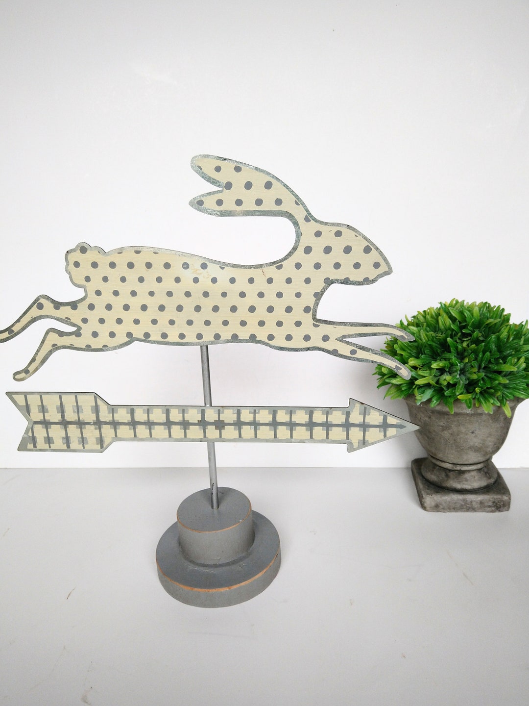 Metal Rabbit on Wood Pedestal, Metal Rabbit Weathervane Style , 13 ...