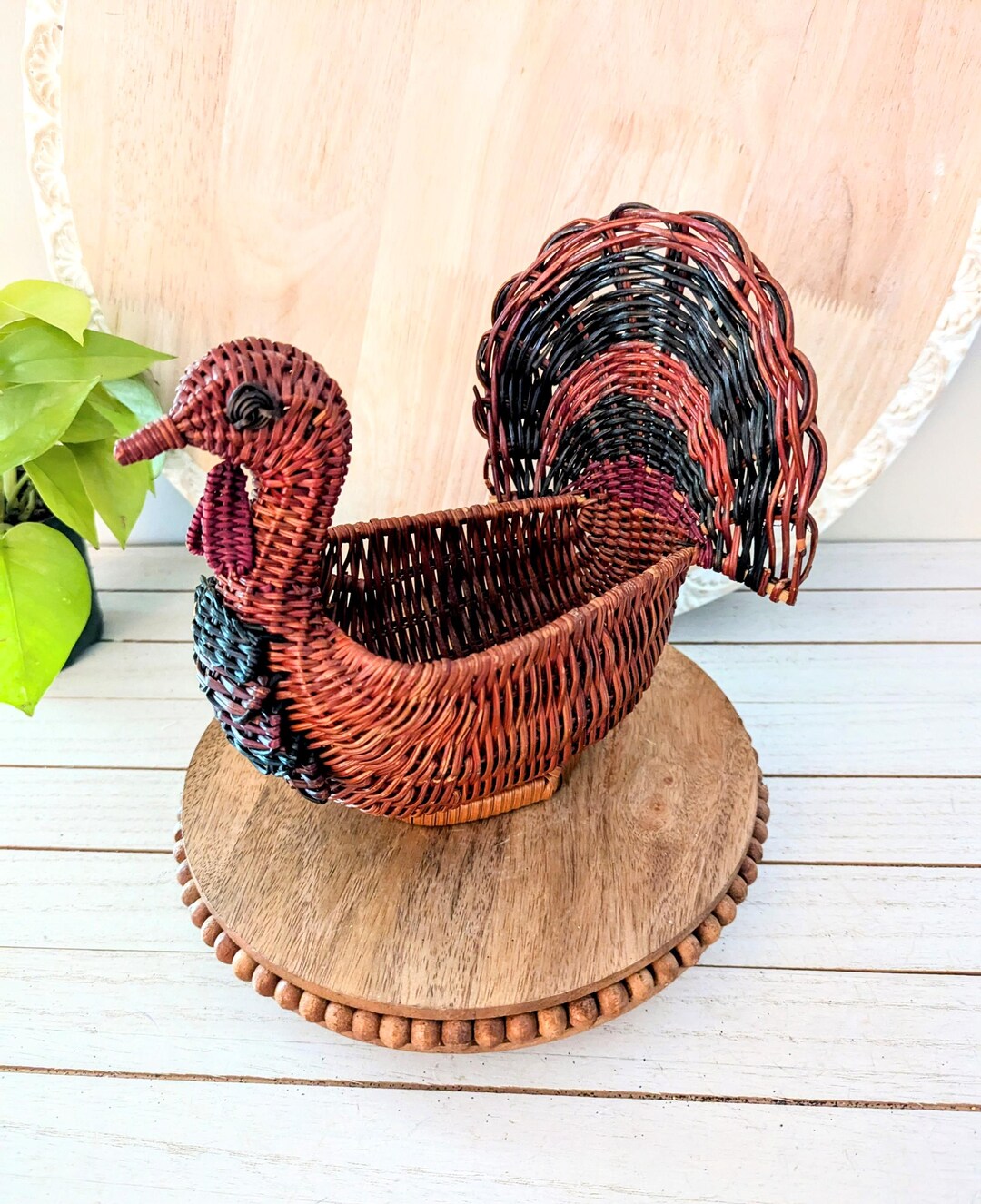 Wicker Turkey Basket / Vintage Rattan Turkey Server / Wicker Turkey ...