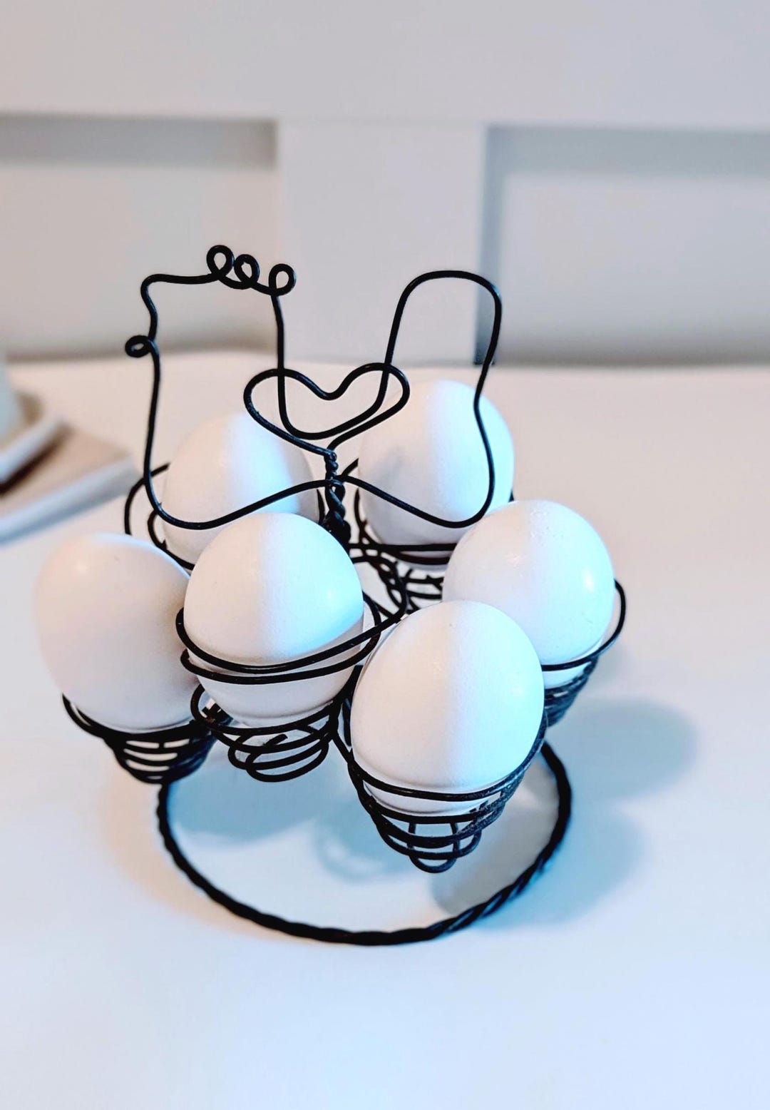 Vintage French Rustic Wire Egg Rack Basket Rooster Handle, Metal 6 Eggs ...