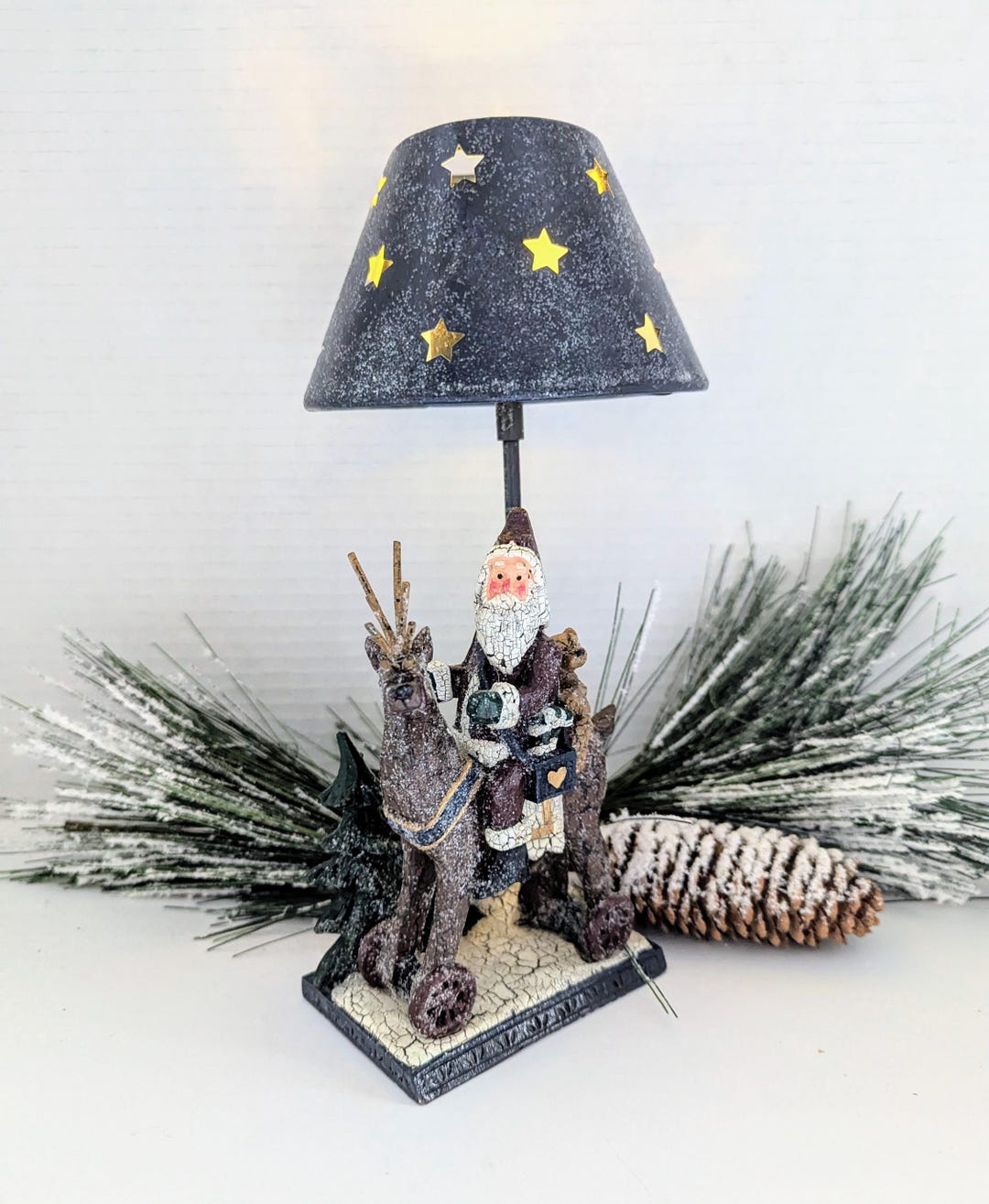 Vintage Santa Reindeer Votive Lamp With Star Shade - Etsy