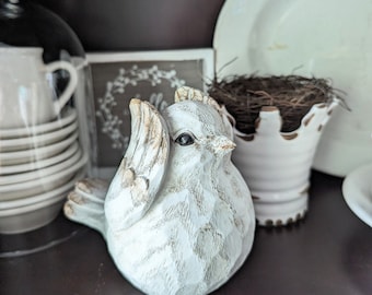 White Robin Bird With Crown Figurine , Spring Crowned Bird Figure ...