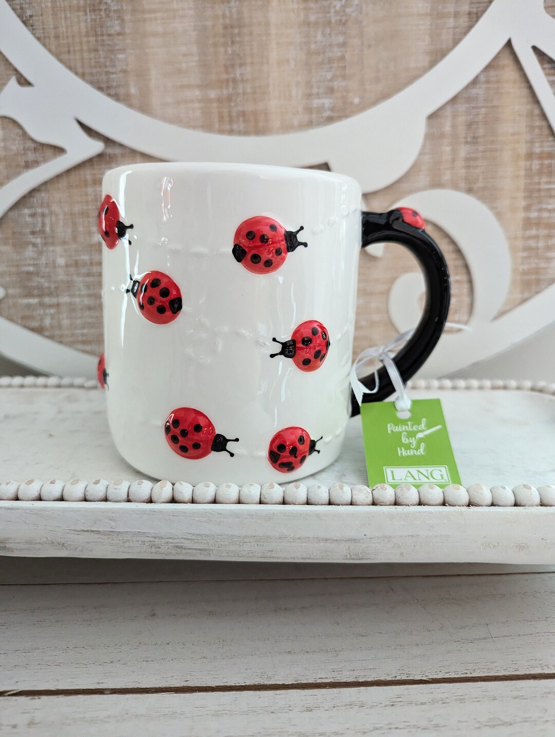 Ladybug Coffee Mug Cup , 18 Oz Hand Painted Ladybug Mug by Lang ...