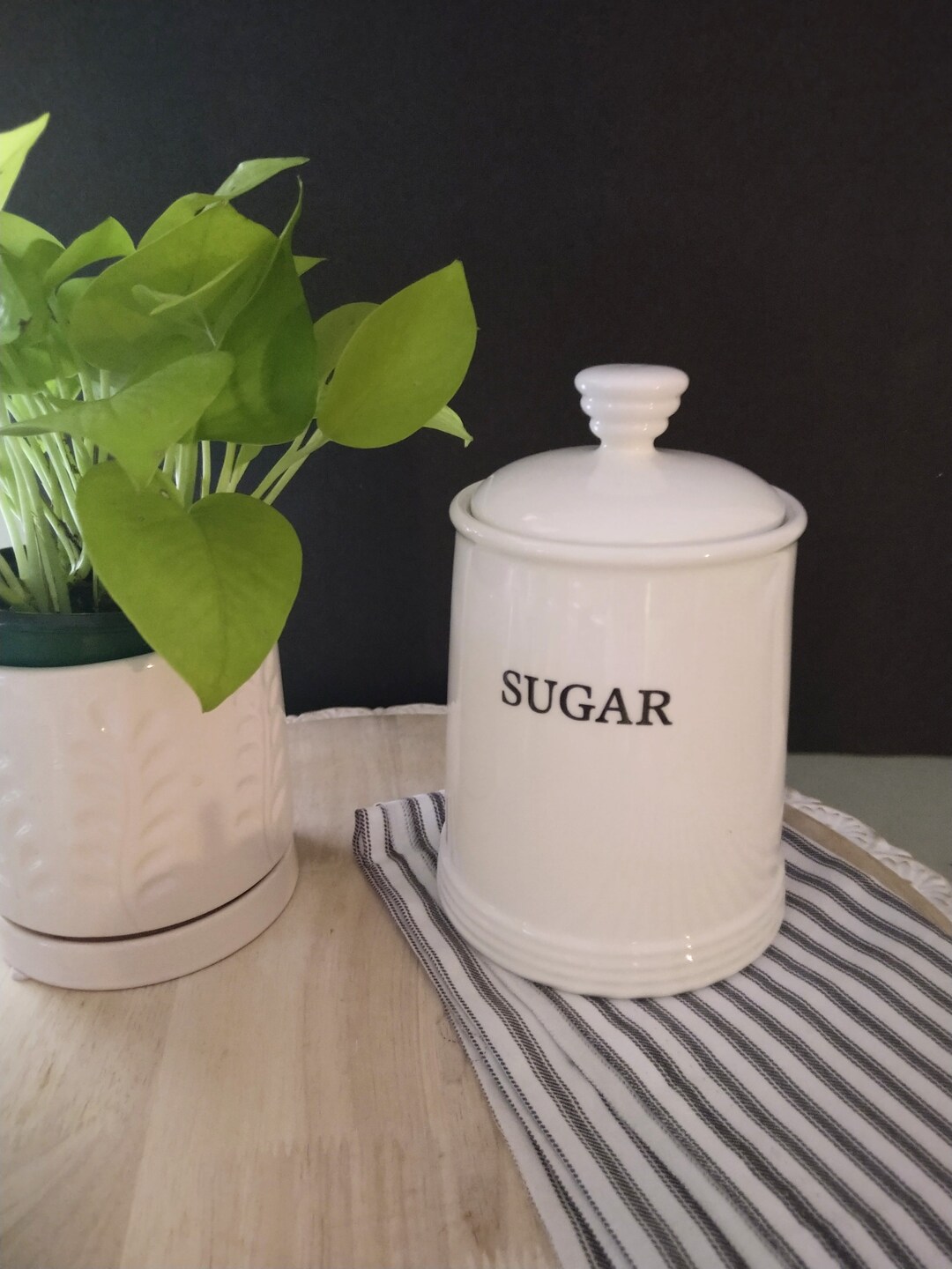 THL Sugar Canister , Farmhouse Sugar Storage , Ceramic Sugar Container ...