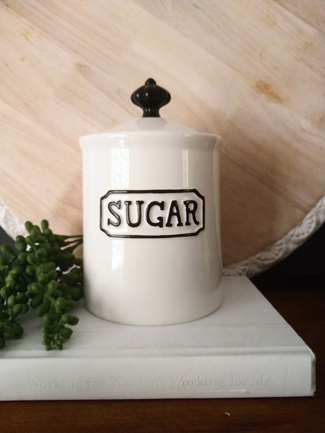 Sugar Canister Crown Knob , THL Sugar Storage , 7.5 Tall Ceramic Sugar ...