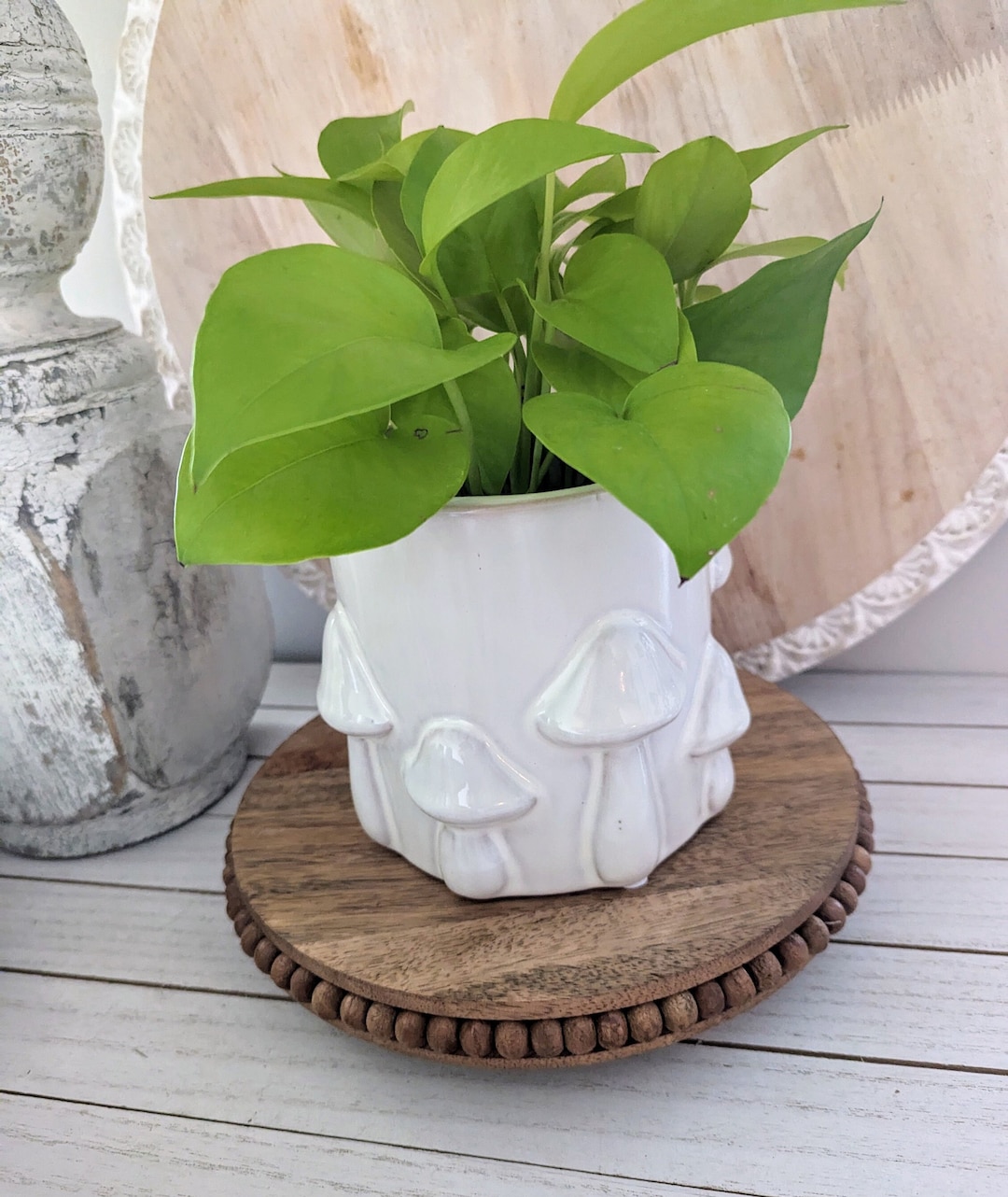 White Mushroom Planter Pot , Mushroom Cachepot , Sculpted Relief ...