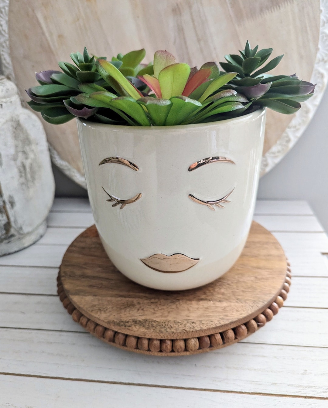 Face Planter Pot , 6 Tall Cream Cachepot , Female Face Plant Holder ...