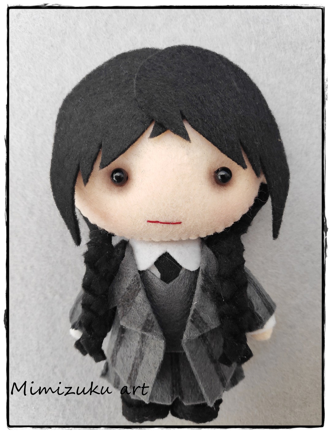 Wednesday Addams Felt Doll, Handstitched Wednesday Addams Doll, Goth ...