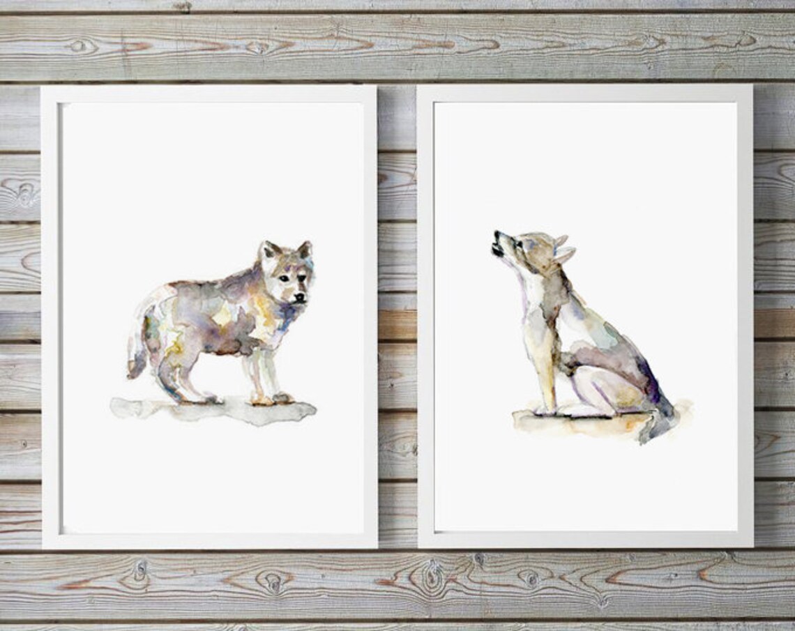 Wolf Cub Art Set of 2 Grey Wolf Cubs Giclee Prints Wolf | Etsy