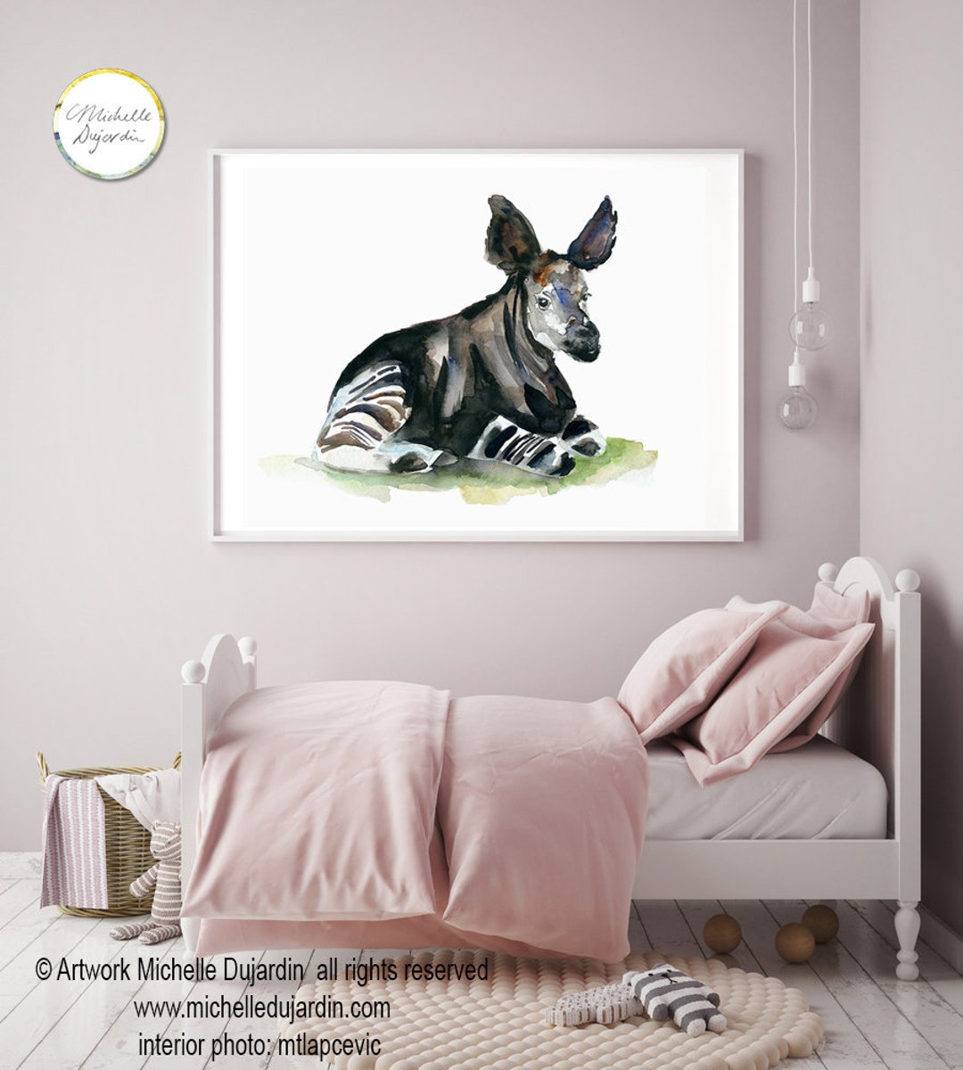 Baby Okapi Art, Okapi Watercolor Painting, Giclee Print, Nursery Animal ...