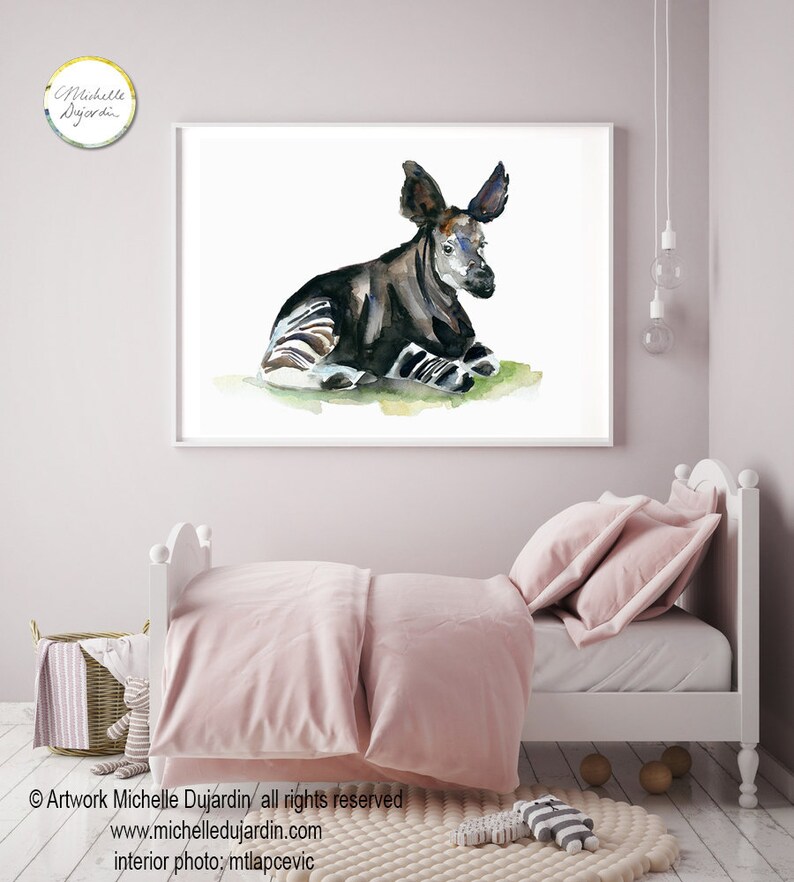 Baby okapi art okapi Watercolor painting Giclee Print | Etsy