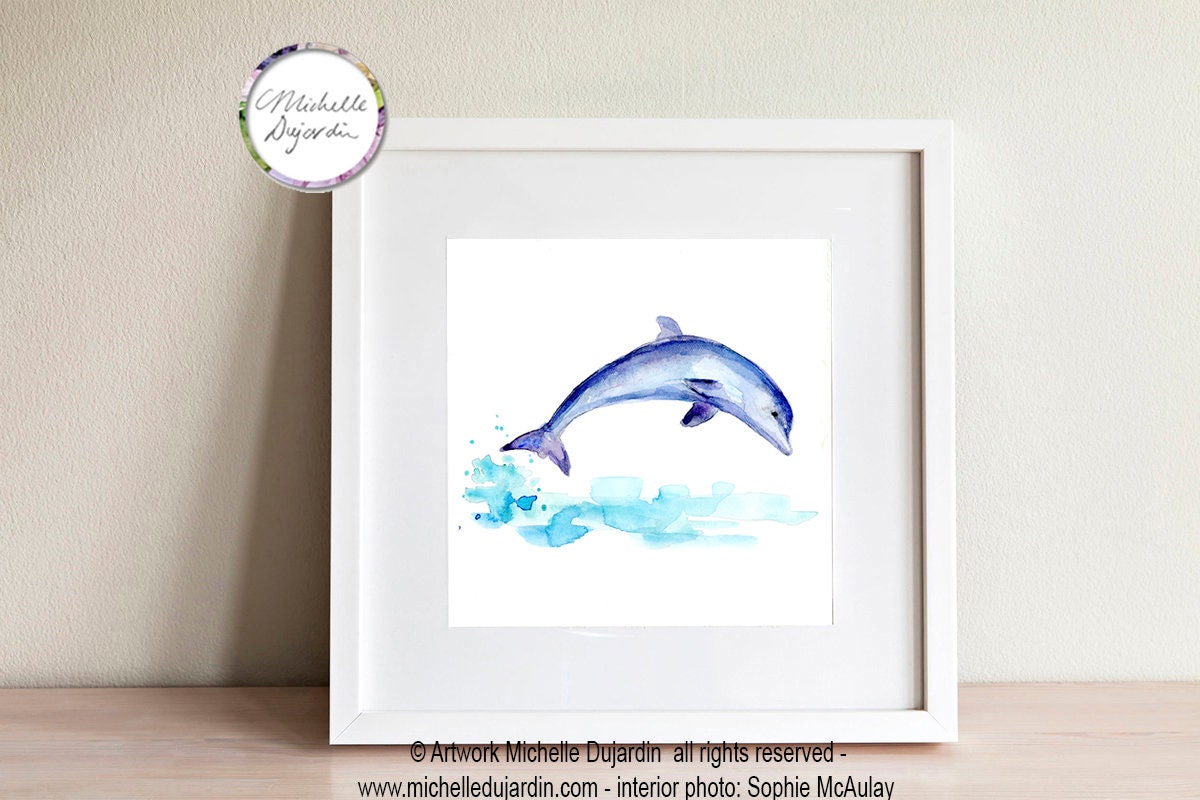 Springende dolfijn baby dolfijntje giclee print kinderkamer | Etsy ...