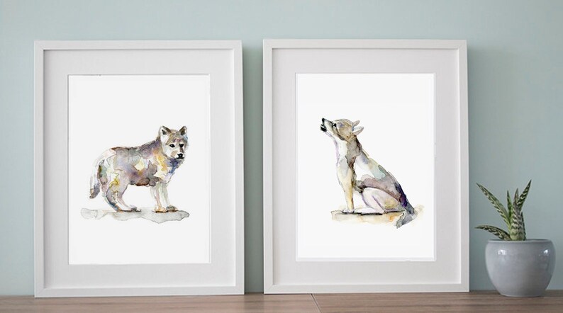 Wolf Cub Art Set of 2 Grey Wolf Cubs Giclee Prints Wolf | Etsy