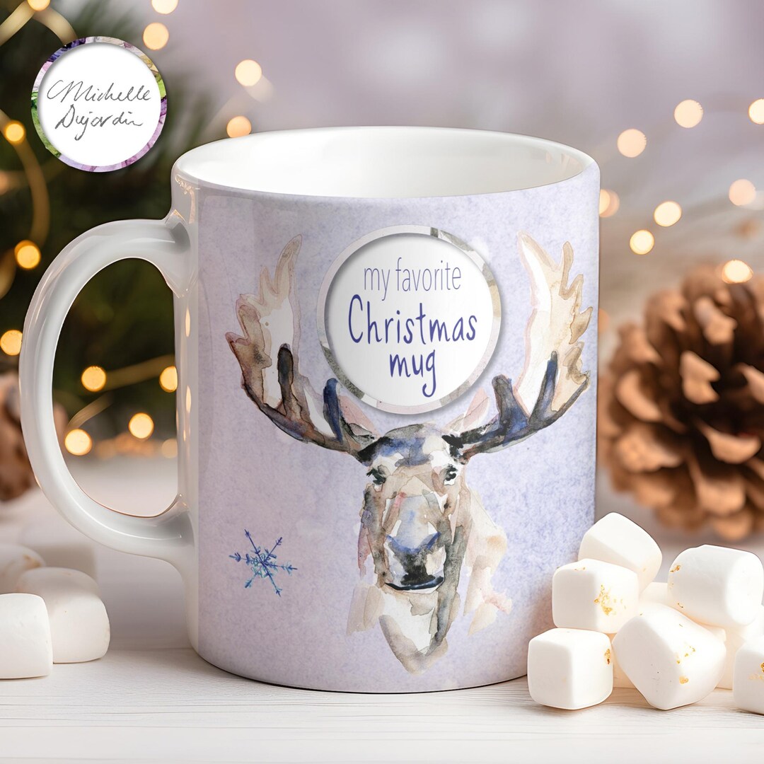 Moose Christmas Mug, Holiday Coffee Cup - Michelle Dujardin - Etsy