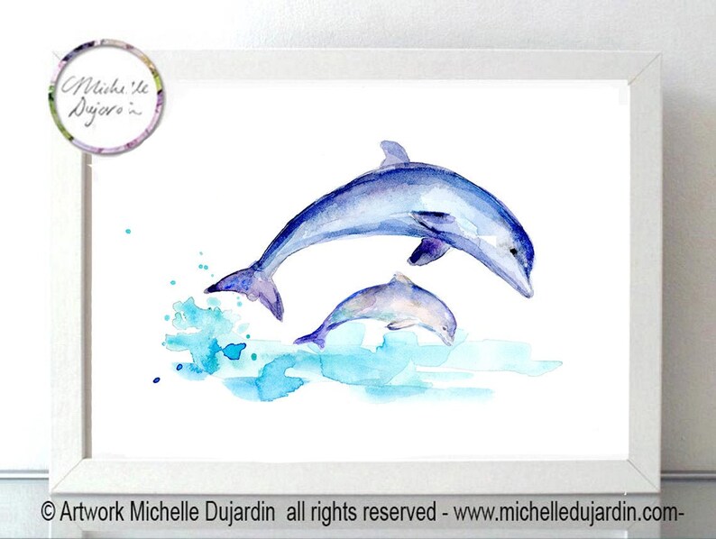 Moeder en baby dolfijn Springende dolfijnen giclee print - Etsy Nederland