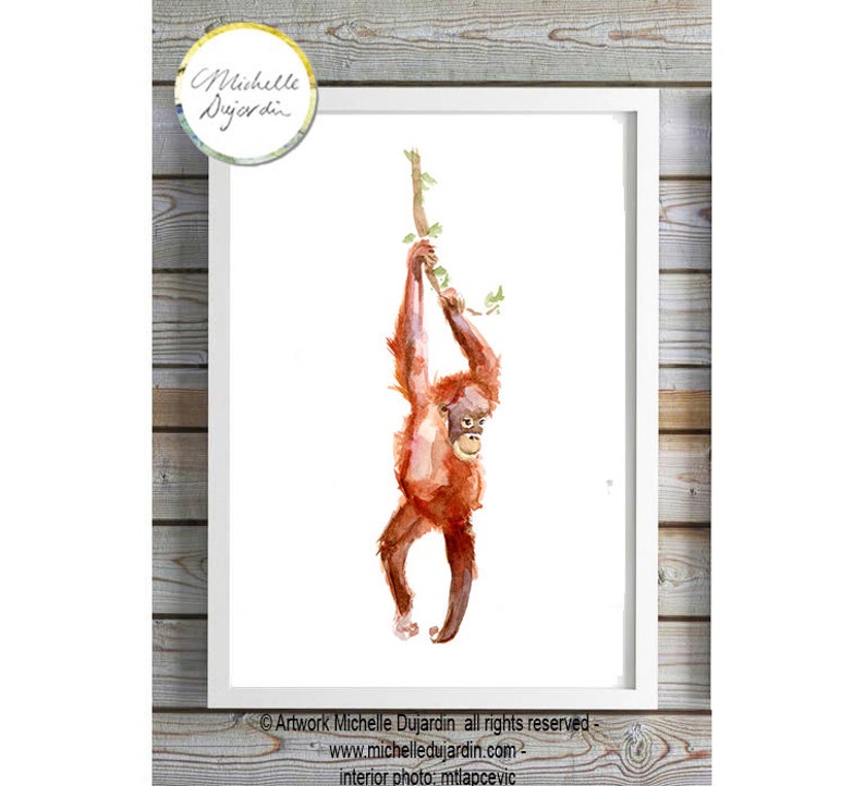 Baby Orangutan Art hanging Orang-utan watercolor painting | Etsy