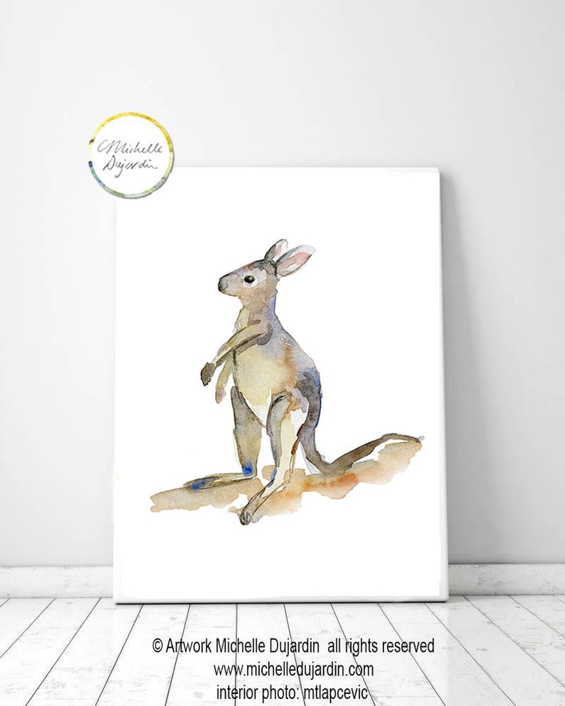 Baby kangaroo art print baby wallaby Watercolor painting | Etsy