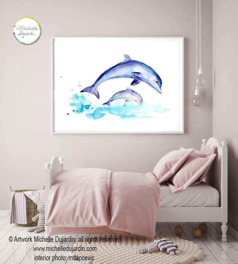 Moeder en baby dolfijn Springende dolfijnen giclee print - Etsy Nederland