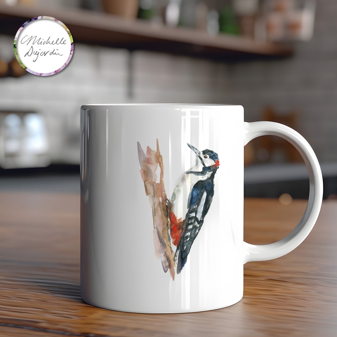 Woodpecker Bird Mug Gift for Bird Lovers Green Woodpecker Spotted ...