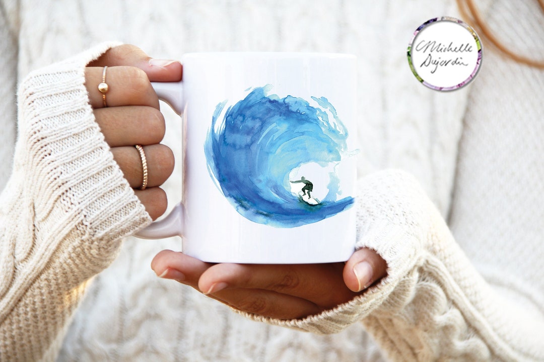 Blue Wave Ocean Surf Mug Gift for Surfer Coffee Cup Surf Boarding Beach ...