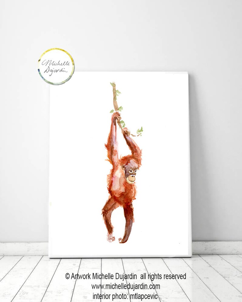 Baby Orangutan Art hanging Orang-utan watercolor painting | Etsy