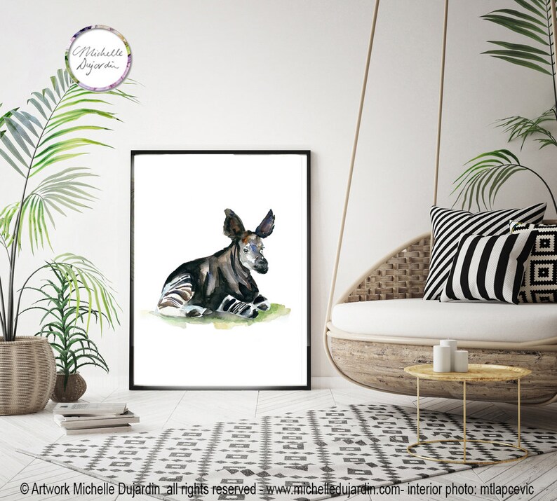 Baby okapi art okapi Watercolor painting Giclee Print | Etsy
