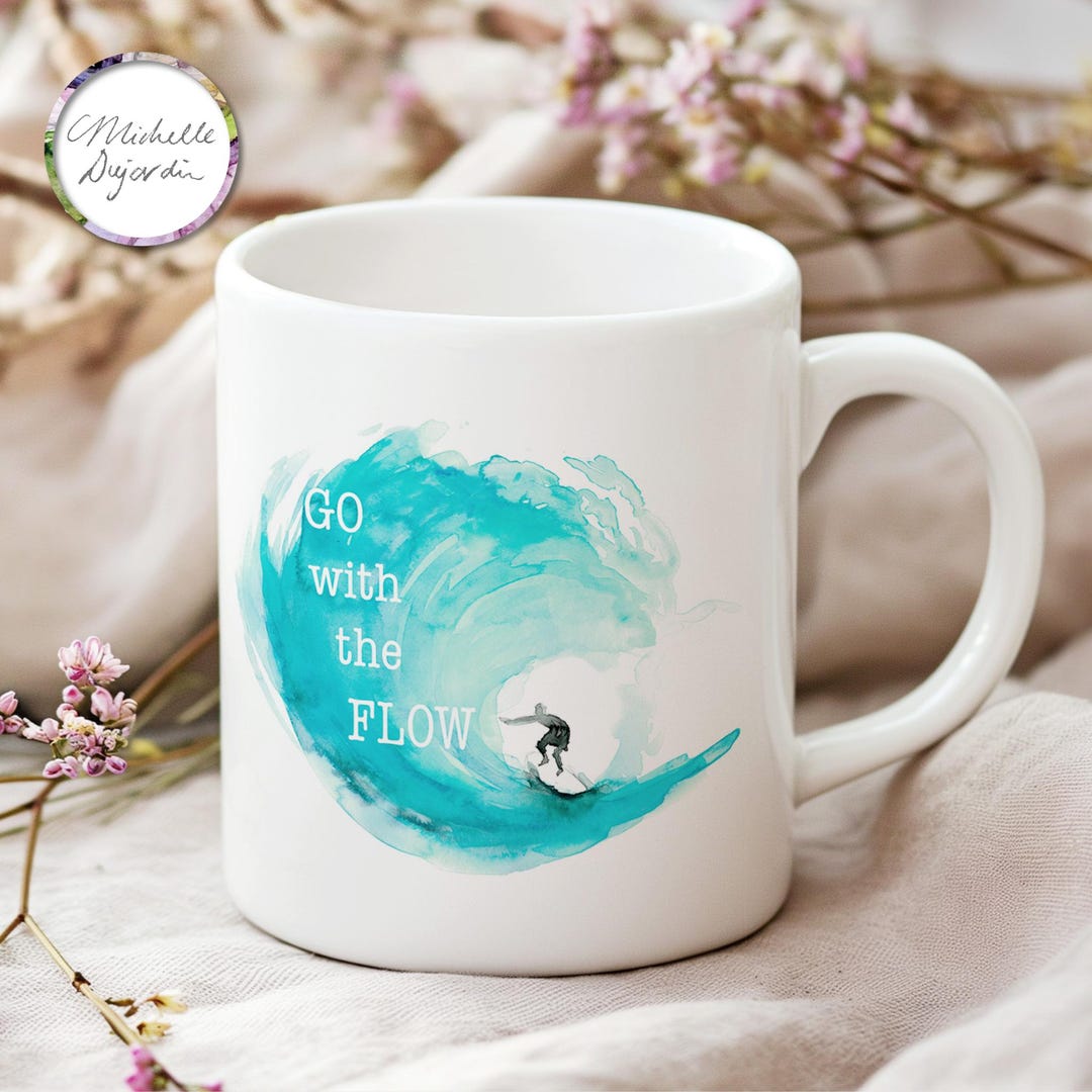 Surf Mug Teal Wave Print Surf Gift Zen Mug Go With the Flow Coffee Cup ...