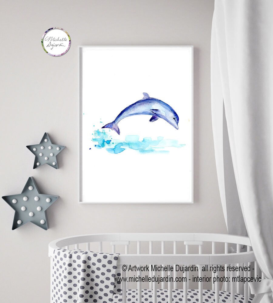 Springende dolfijn baby dolfijntje giclee print kinderkamer | Etsy ...