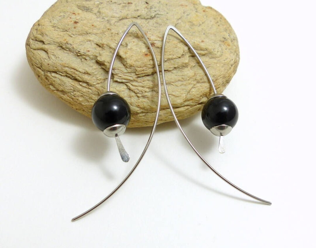 Minimalist Earrings Large Obsidian and Surgical Steel Hooks (GC10) - Etsy