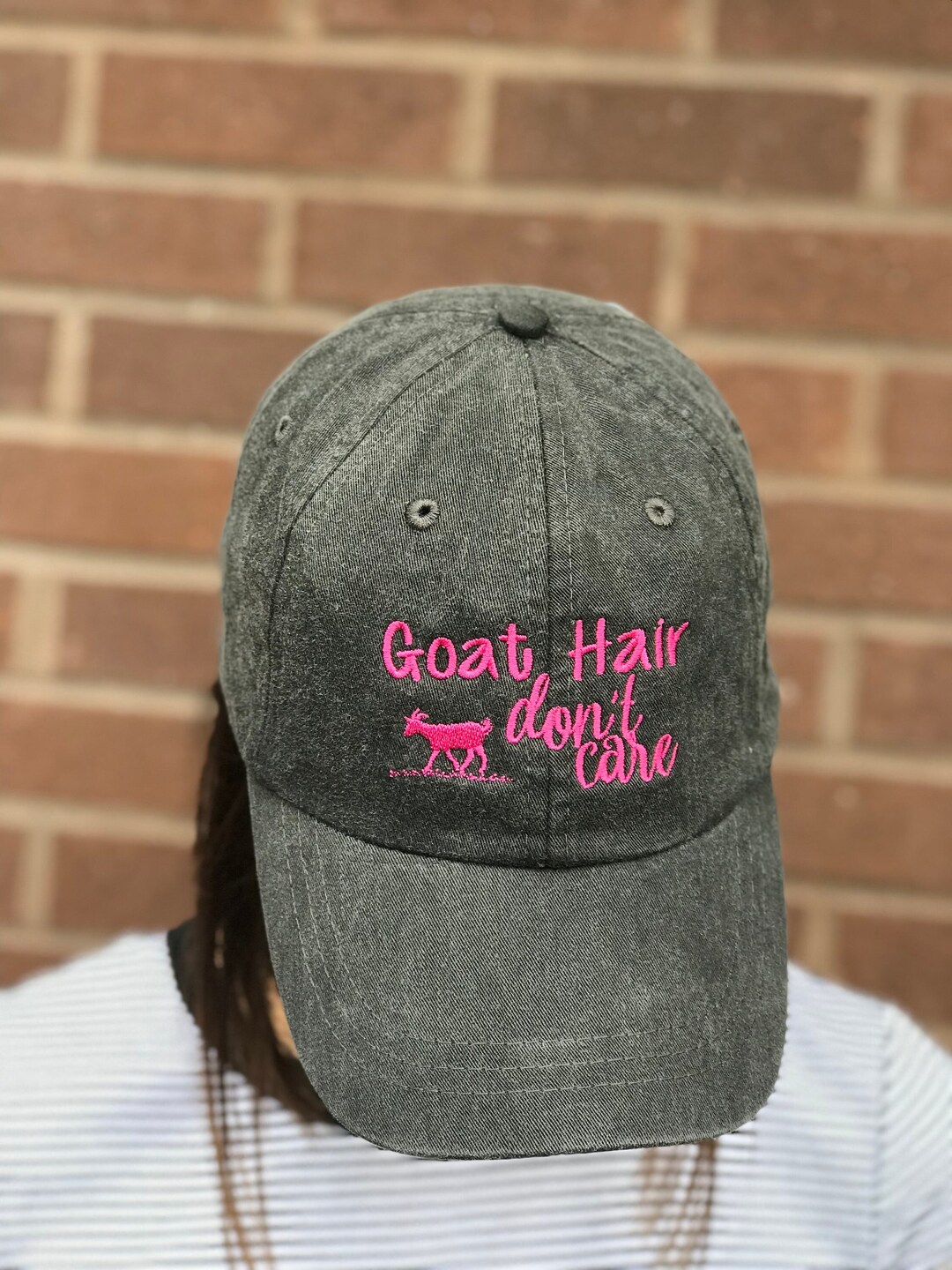 Embroidered GOAT HAIR Don't Care Baseball Hat - Farm Apparel - Ball Cap ...