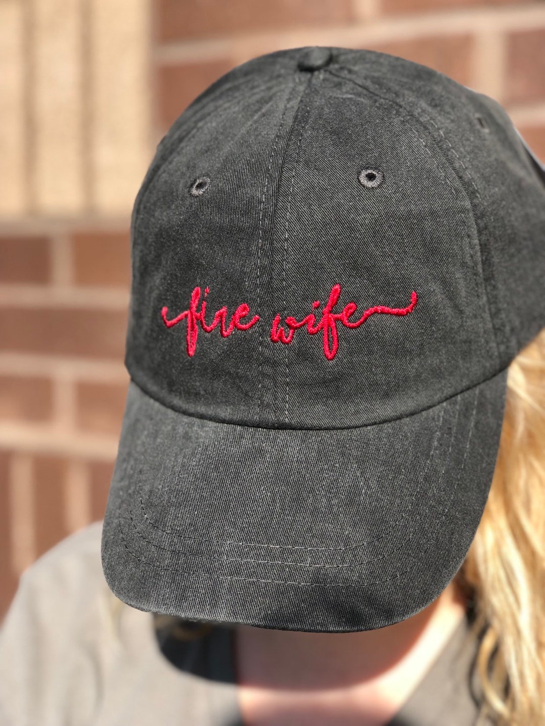 Embroidered Fire Wife Baseball Hat - Handwriting Script Caps - Fire ...