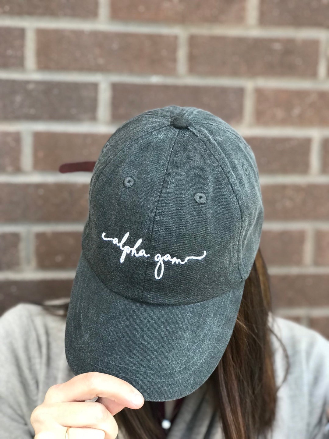 Embroidered ALPHA GAM Handwriting Script Baseball Cap - Alpha Gam ...
