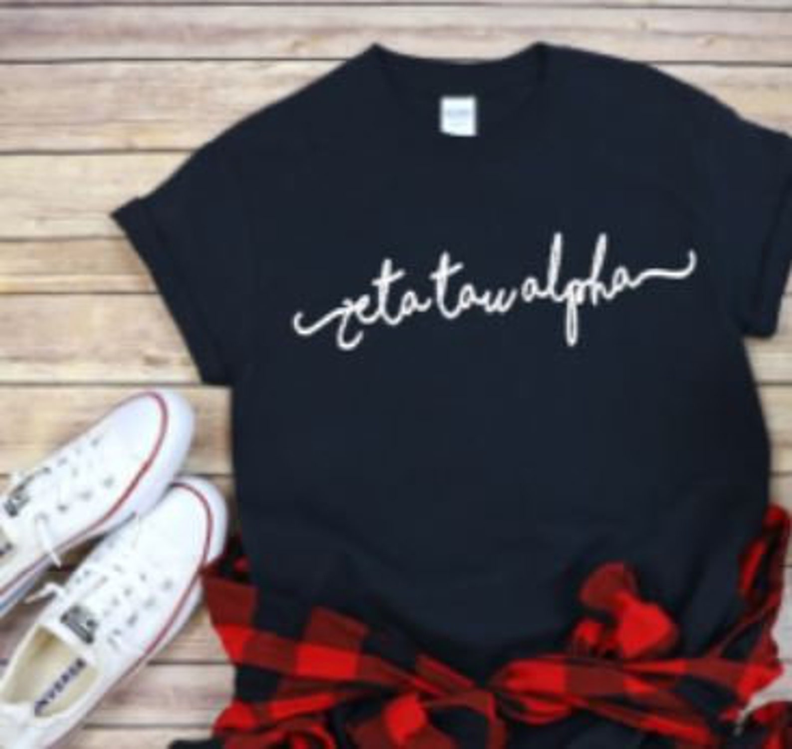 Zeta Tau Alpha Handwriting Script Crew Neck Short Sleeve T Shirt ...