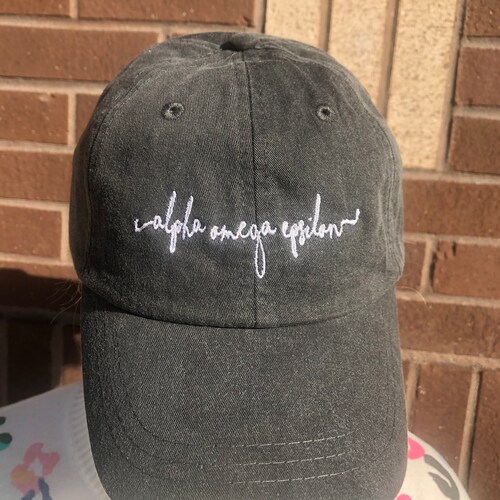 Alpha Omega Epsilon Handwriting Script Baseball Cap Custom - Etsy