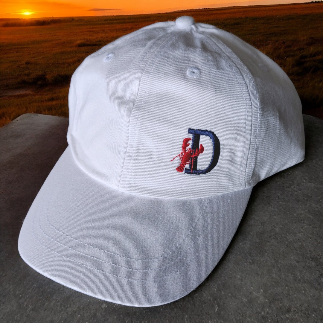 Embroidered Lower Left Monogram & Lobster Baseball Cap - Bridesmaid ...