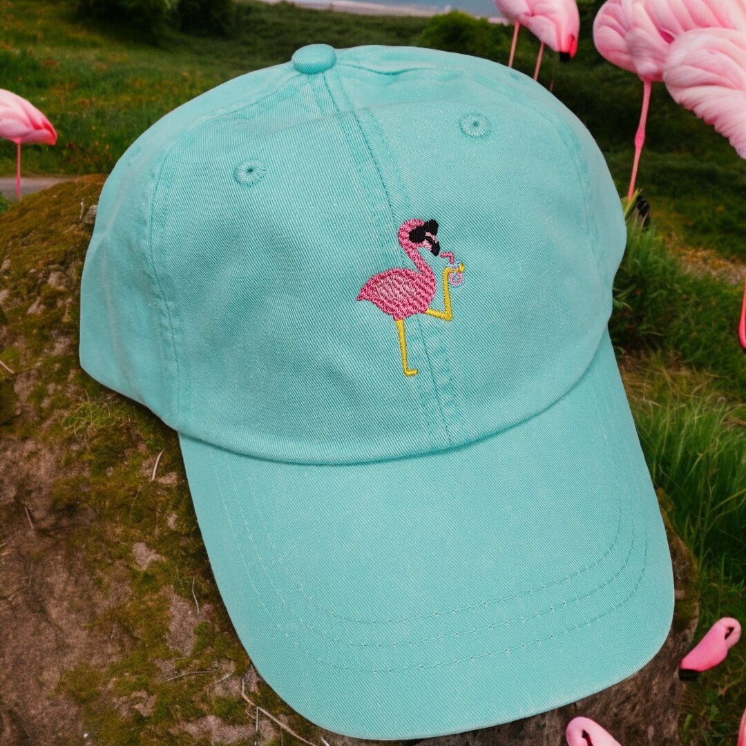 Embroidered Drinking Flamingo Hat - Personalized Summer Poolside Gift ...