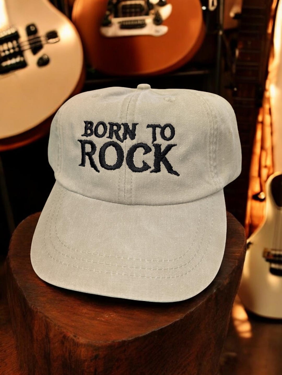 Embroidered Born to Rock Baseball Hat - Guitar Drum Band Cap - Heavy ...