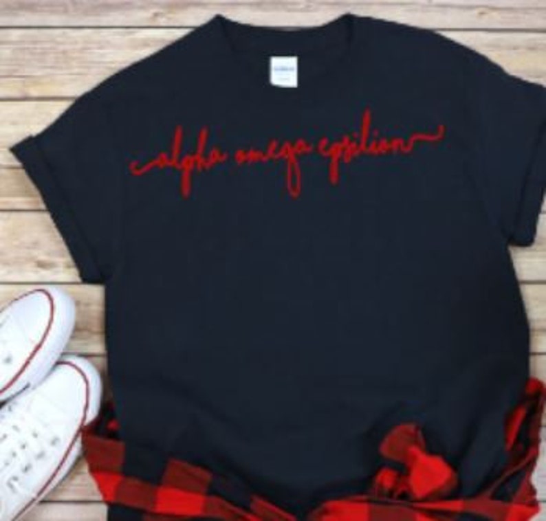 Alpha Omega Epsilon Handwriting Script Crew Neck Short Sleeve - Etsy