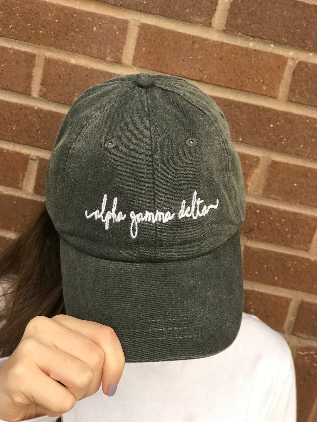 Embroidered ALPHA GAMMA DELTA Handwriting Script Baseball Cap - Officially Licensed Greek ...