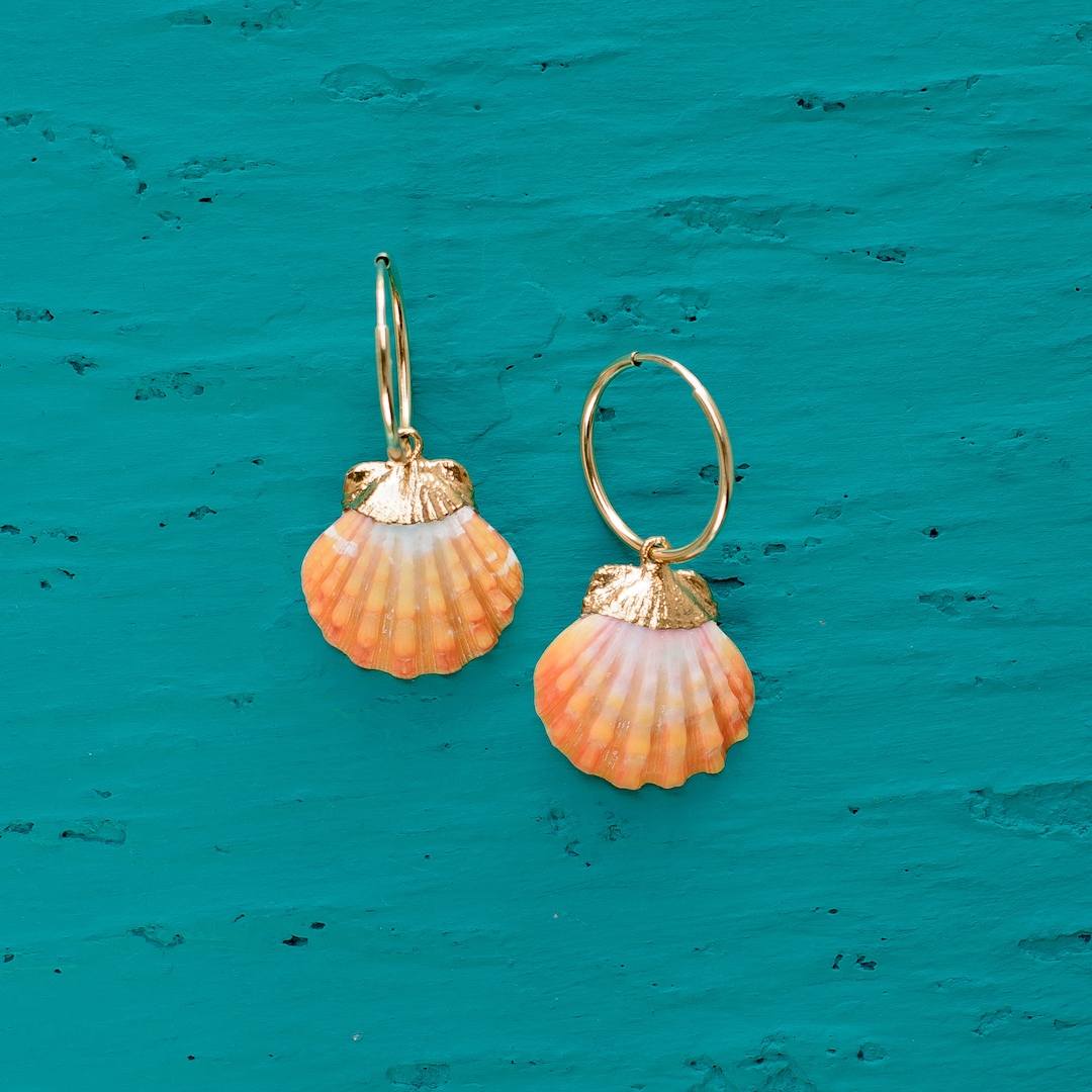 Small Sunrise Shell Hoops Sunrise Shell Earrings Gold Dipped - Etsy