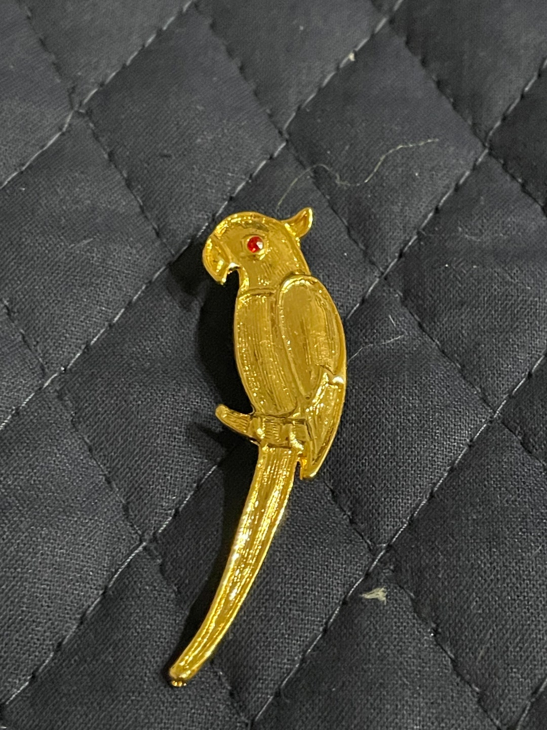 Vintage Gold Tone Parrot Pin With Red Rhinestone Eye - Etsy