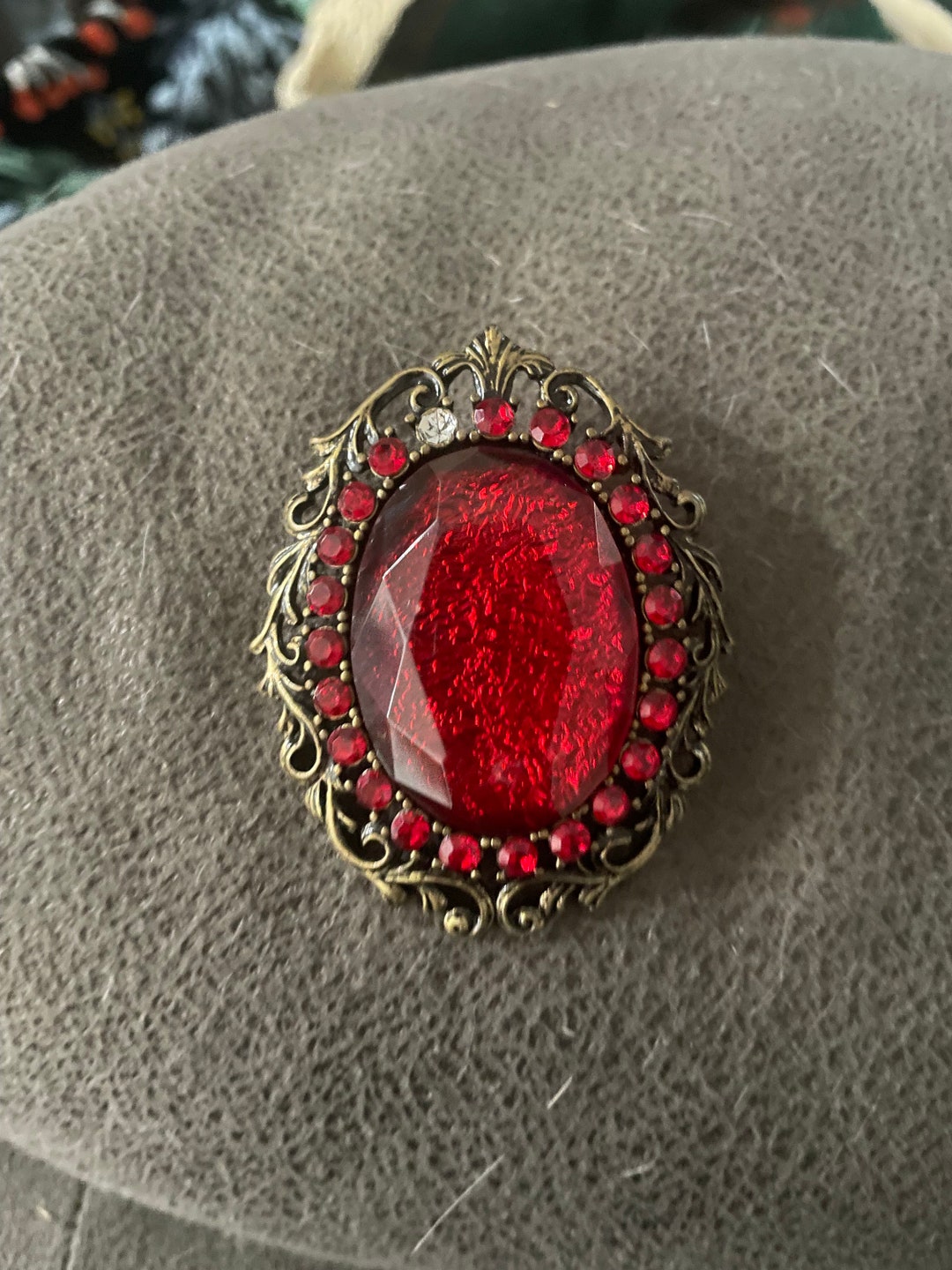 Big Red Stone Brooch/pin - Etsy