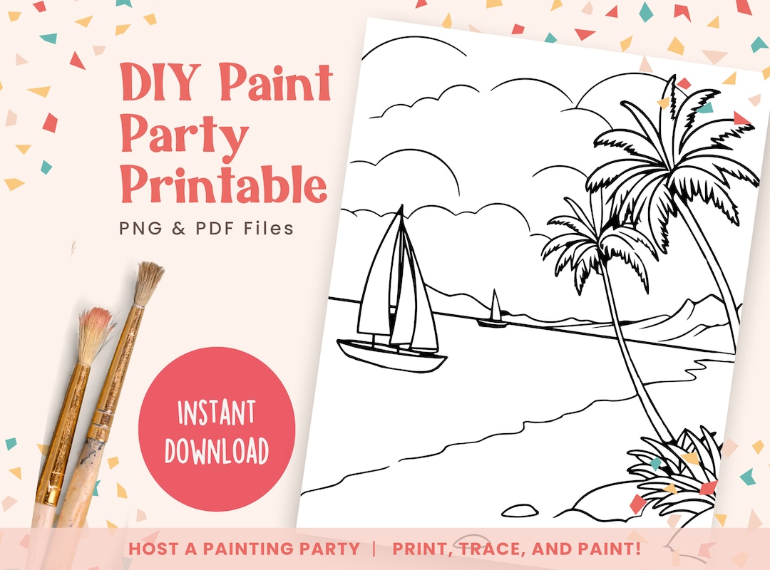 DIY Paint Party Template Sailboat Beach Scene Printable - Etsy