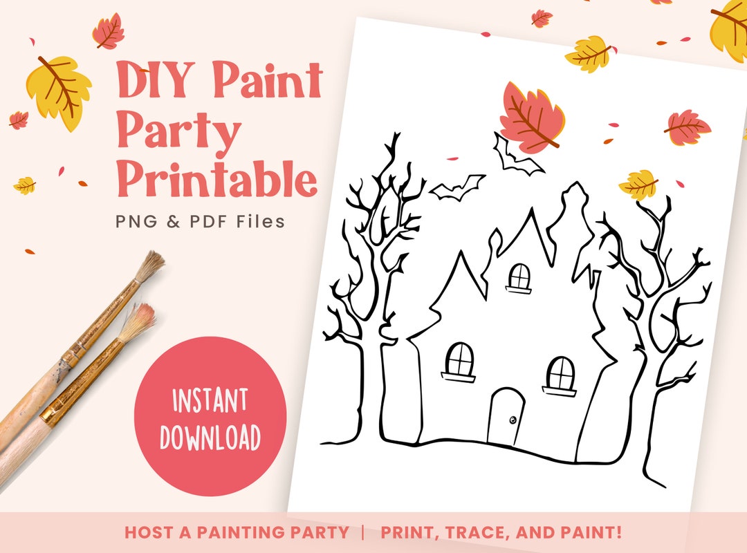 DIY Paint Party Templates, Spooky House, Printable Canvas Art for ...