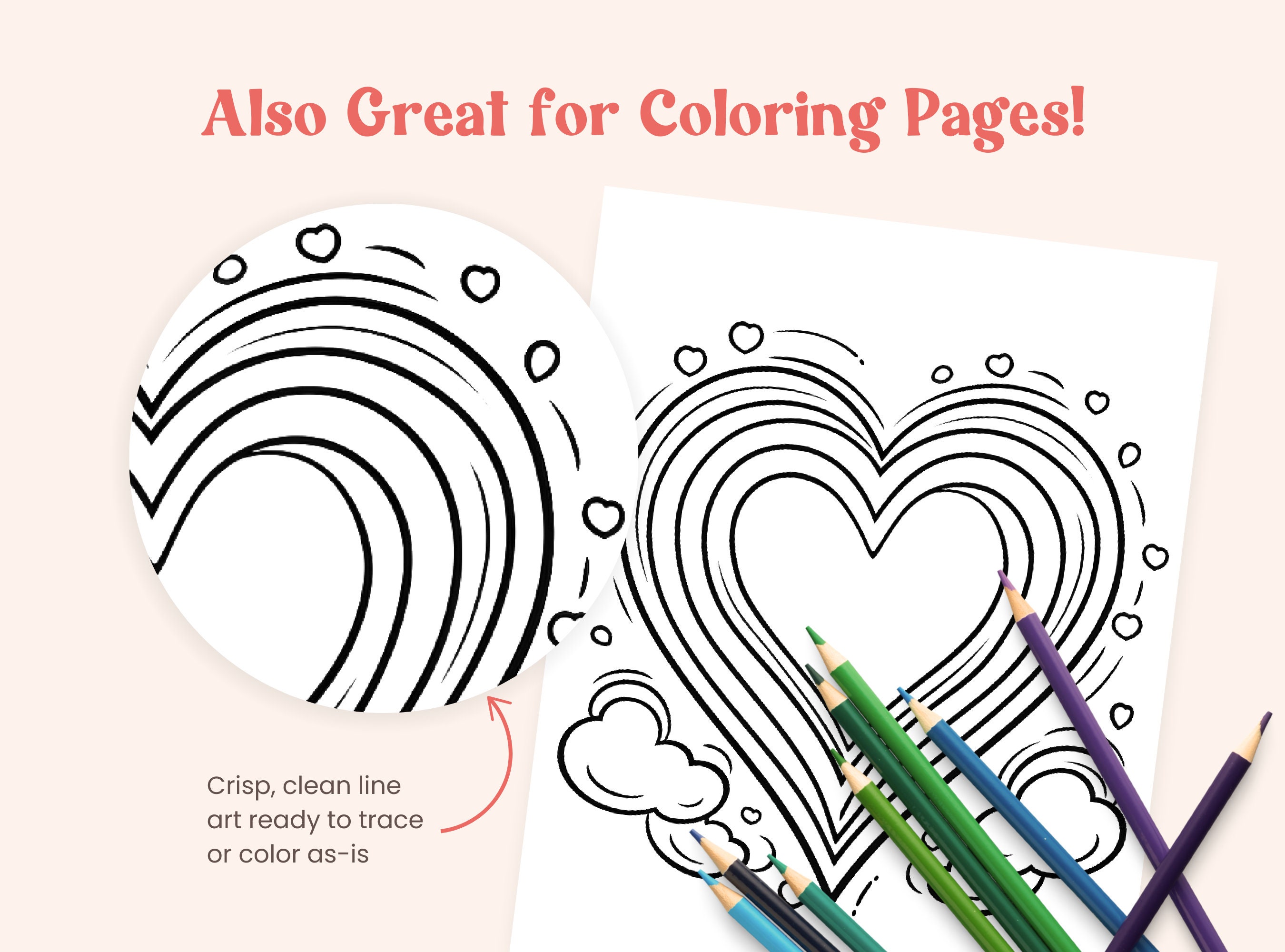 Rainbow Heart, Valentine's Day, DIY Paint Party Templates, Printable ...
